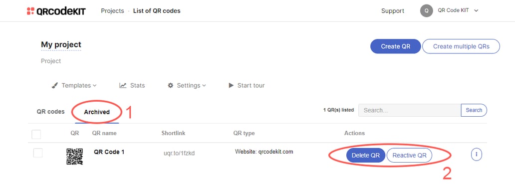 How to archive, delete or reactivate a QR Code